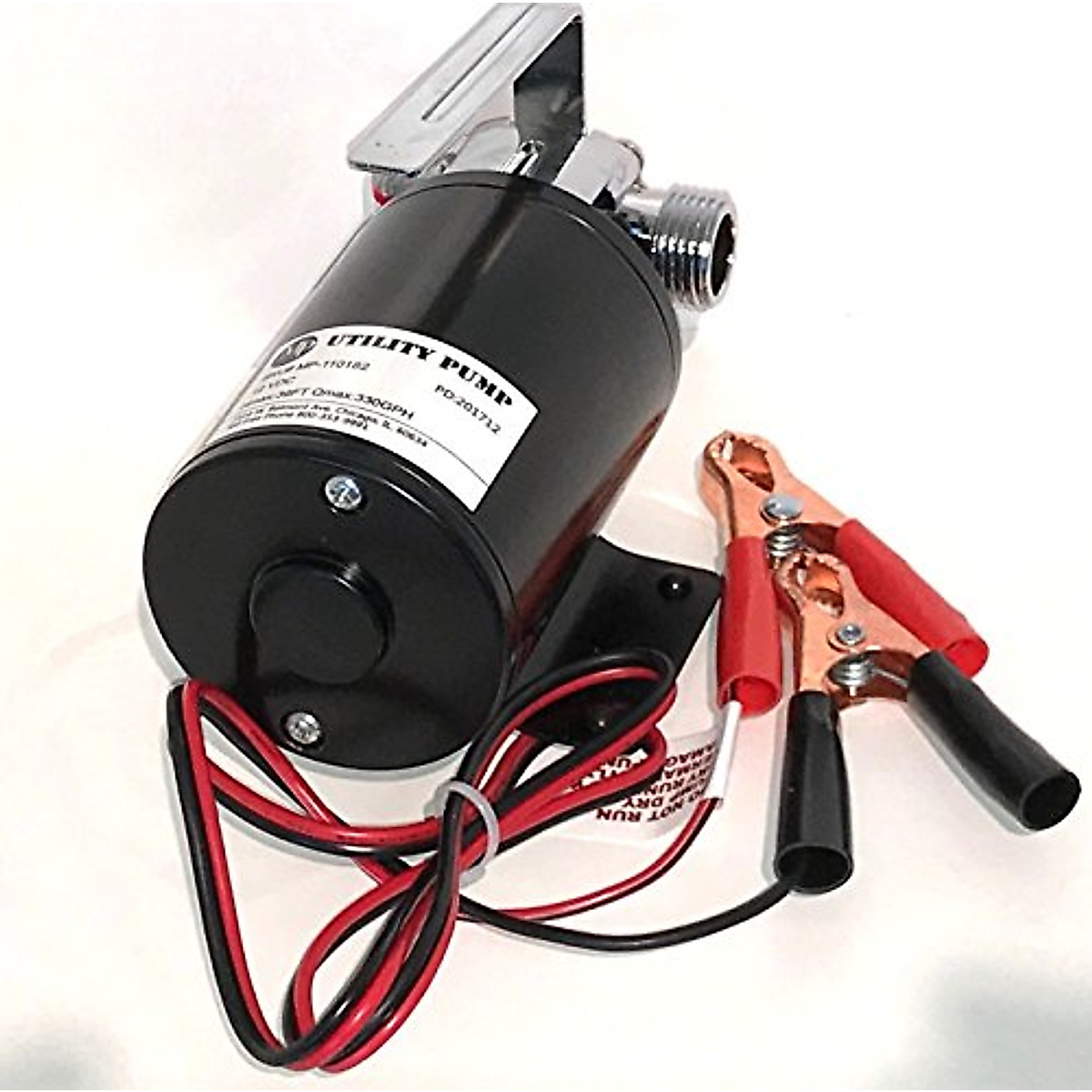 12-volt DC 1/10th HP 330 GPH Battery Powered Portable Mini Water Transfer Utility Pump with Metal Connectors for Standard 3/4" Garden Hose Great for removing water from Boats Water Yard or Garden