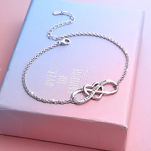 DAOCHONG I Love You Mom S925 Sterling Silver Heart Infinity Bracelet for Mother Mama Mommy Mum Mama Birthday Jewelry