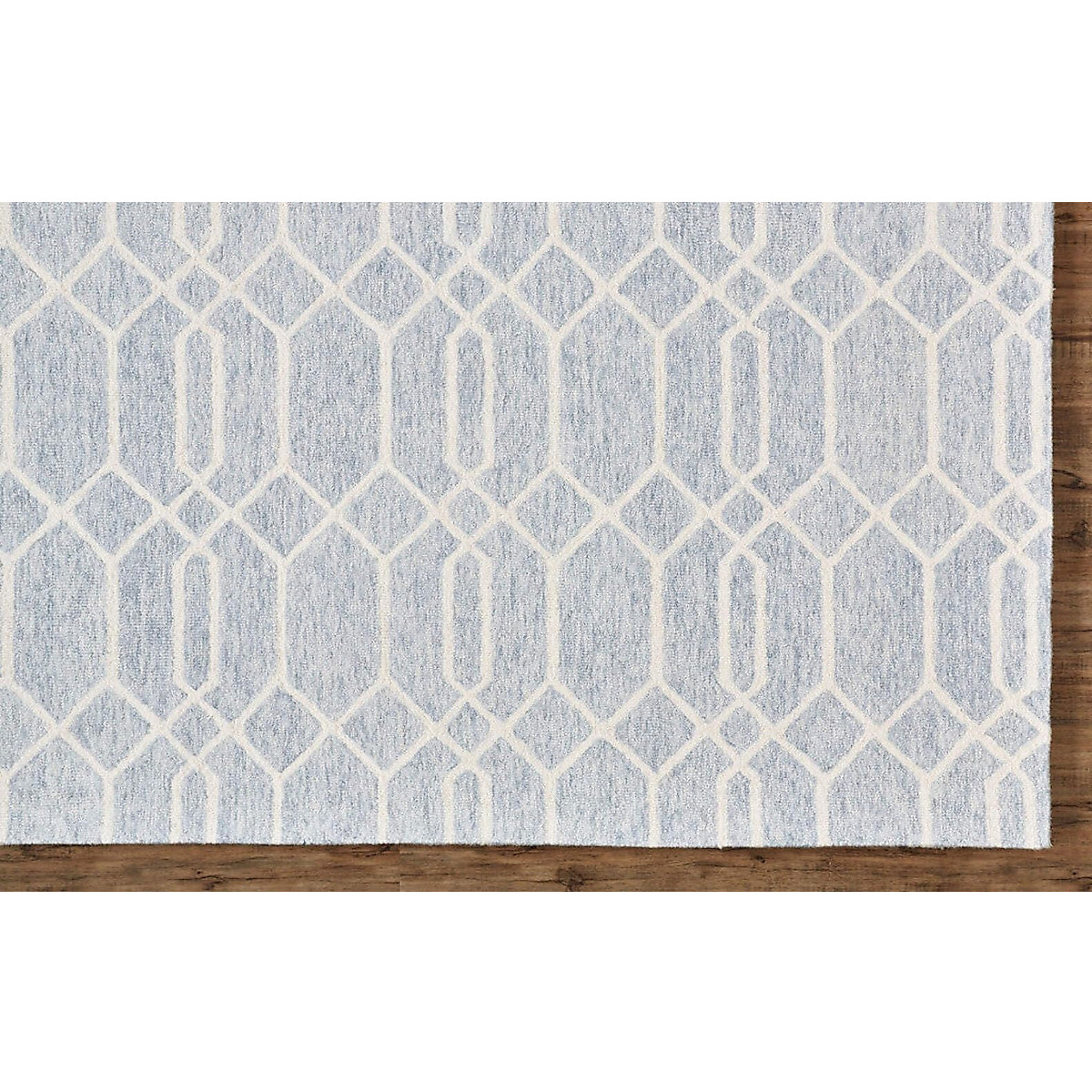 8' X 10' Blue And Ivory Wool Geometric Tufted Handmade Stain Resistant Area Rug