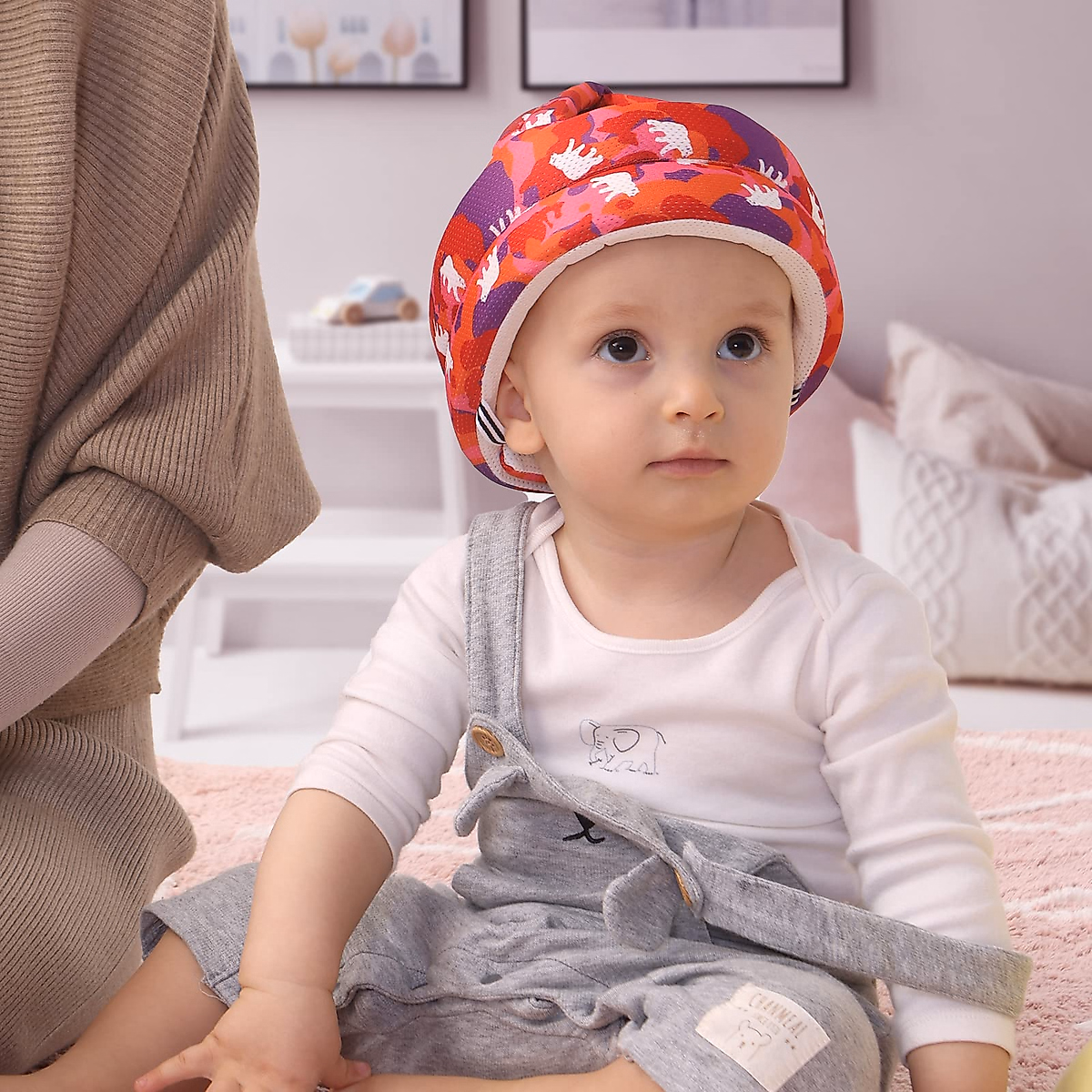 Baby Safety Helmet for Crawling Walking, Breathable Protective Infant Helmet for 1-2 Years Baby Walk No Bump Helmet - Red