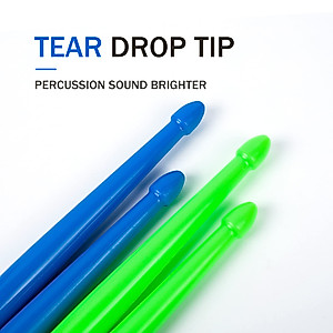 5A Nylon Drumsticks for Kids Adults: Light Durable Drum Sticks Blue Green with Anti-Slip Handles for Electronic Drums Exercise Percussion Accessories (2 Pairs)