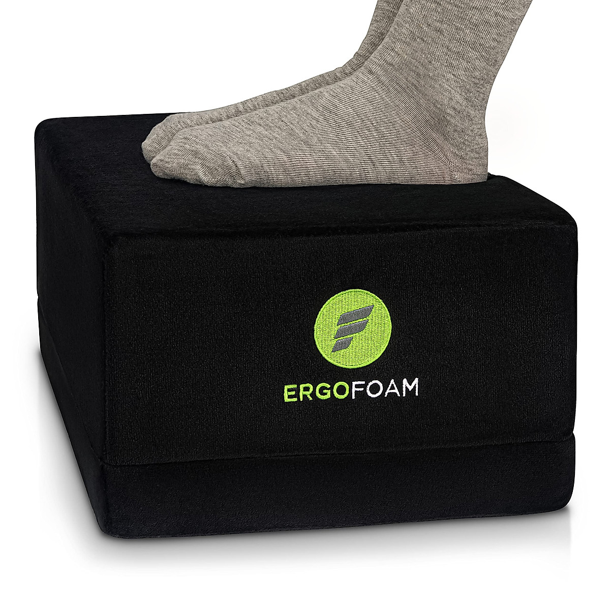 ErgoFoam XL Foot Rest for Stools and High Chairs - Adjustable Foot Rest for Added Height - Extra Large Premium Velvet Soft Foam Footrest (Black)