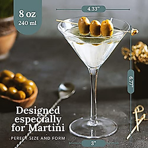 Martini Glasses Set of 4 – Hand Blown Crystal Martini Glasses with Stem – 8oz Elegant Cocktail Glasses for Hosting Parties – Give a Fancy Martini Set Gift