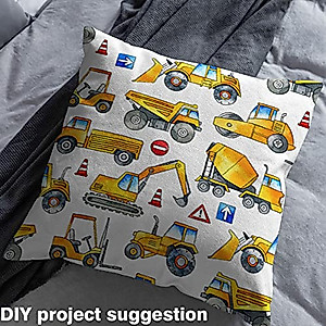 Excavator Fabric by The Yard, Cartoon Truck Upholstery Fabric, Construction Vehicle Decorative Fabric, Tractor Cement Mixer Indoor Outdoor Fabric, Kids DIY Waterproof Fabric, Yellow Blue, 3 Yards