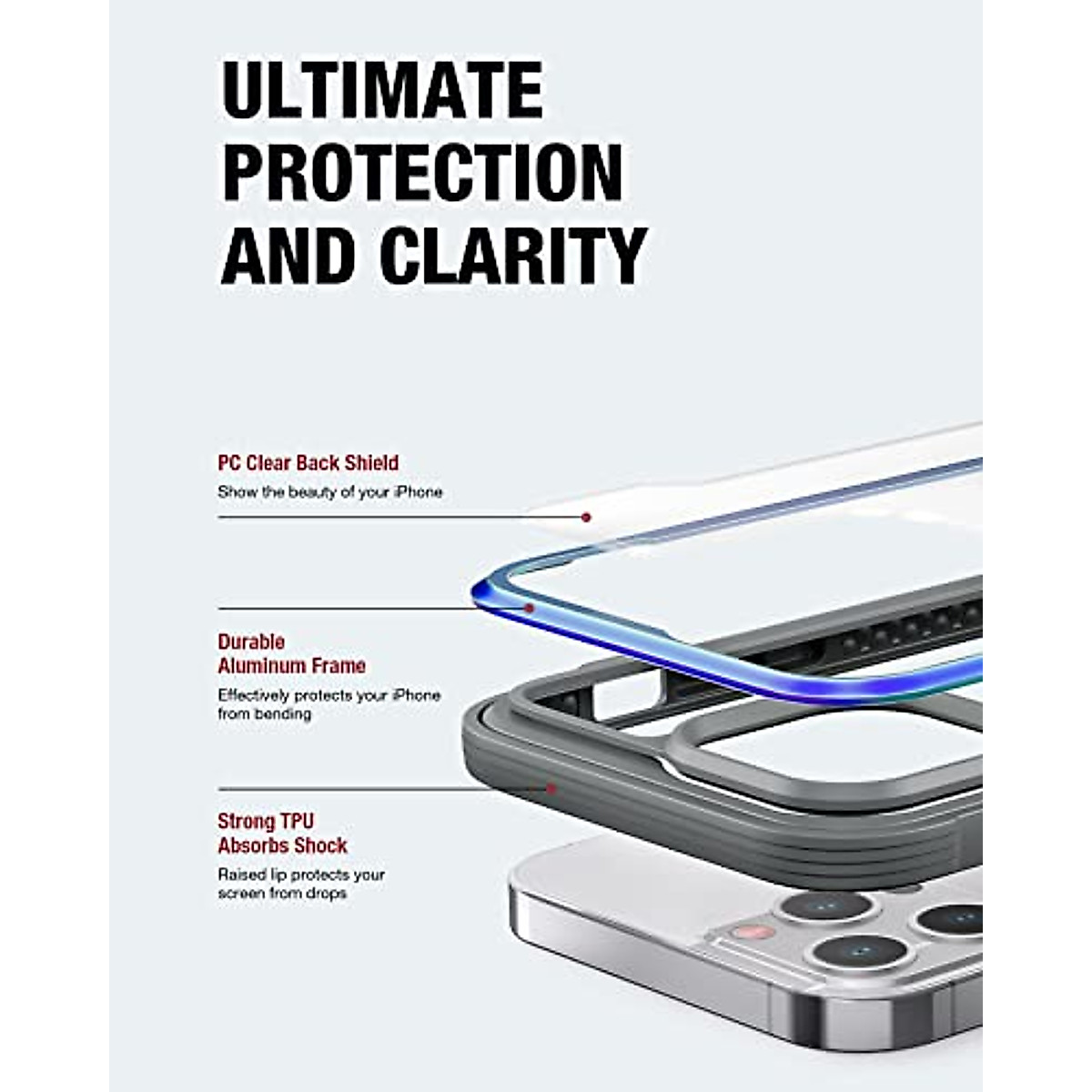 RAPTIC Shield for iPhone 13 Pro Max Case, Shockproof Protective Clear Case, Military 10ft Drop Tested, Durable Aluminum Frame, Anti-Yellowing Technology Case for iPhone 13 Pro Max, Iridescent