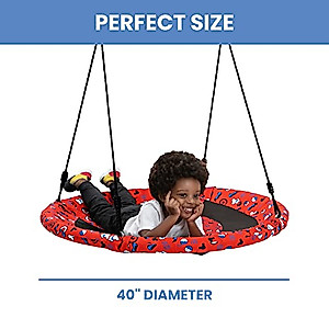 Disney Mickey Mouse 40-Inch Saucer Swing for Kids by Delta Children – Attaches to Swing Sets or Trees – Includes All Necessary Hanging Hardware & Rope