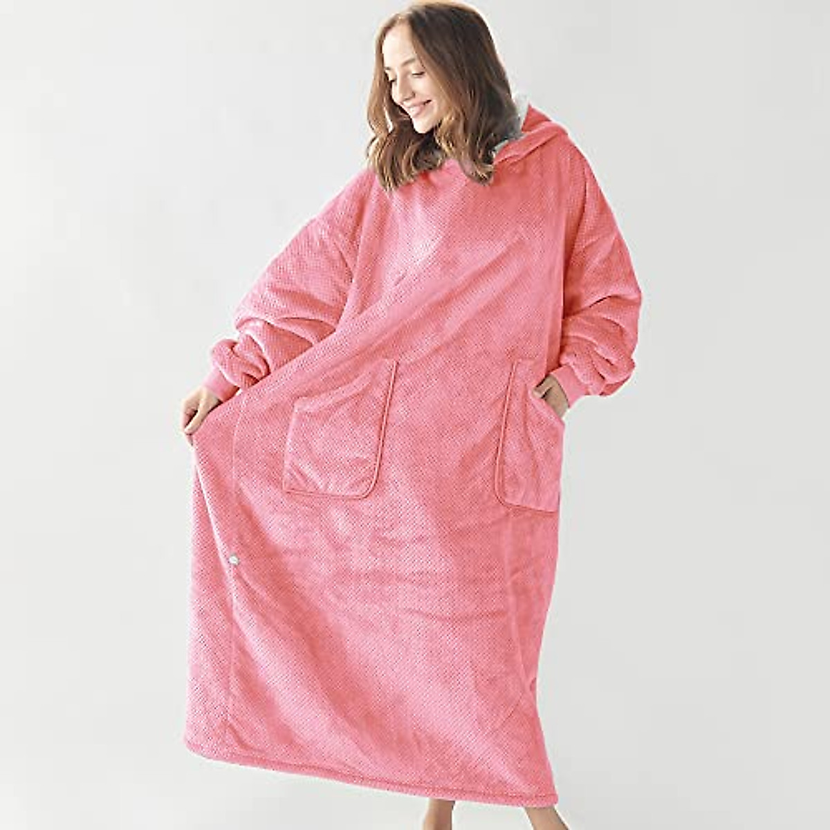 BEDELITE Wearable Blanket Hoodie, Oversized Cozy Warm Sherpa Hooded Blanket Adult, Long Sweatshirt Blanket for Women Men Teen