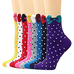 LIVEBEAR 4/5/8 Pairs Womens Cute Patterns, Novelty, Casual Cotton Crew Socks Made In Korea (Polka Dot)