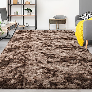 FlyDOIT 8x10 Feet Large Area Rugs for Living Room, Tie-Dyed Coffee Shaggy Rug Fluffy Throw Carpets, Ultra Soft Plush Modern Indoor Fuzzy Rugs for Bedroom Girls Kids Nursery Room Dorm Home Decor