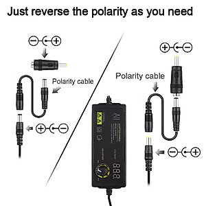 Universal 3V - 24V 1.5A 36W Adjustable DC Power Supply Adapter Speed Control Volt Display with Variable 8 Plugs and 1 Polarity Reverse Cable Cord