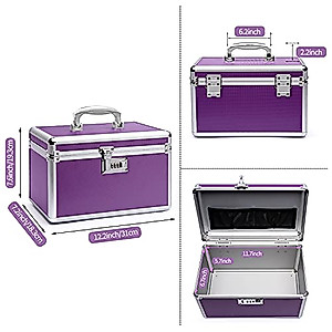 Combination Locking Medicine Box with Portable Storage Case，12.2''x 7.2''x 7.6'', Childproof Medication Lock Organizer，Lockbox for Secure Cash, Jewelry, ID Documents (Purple/Medium)