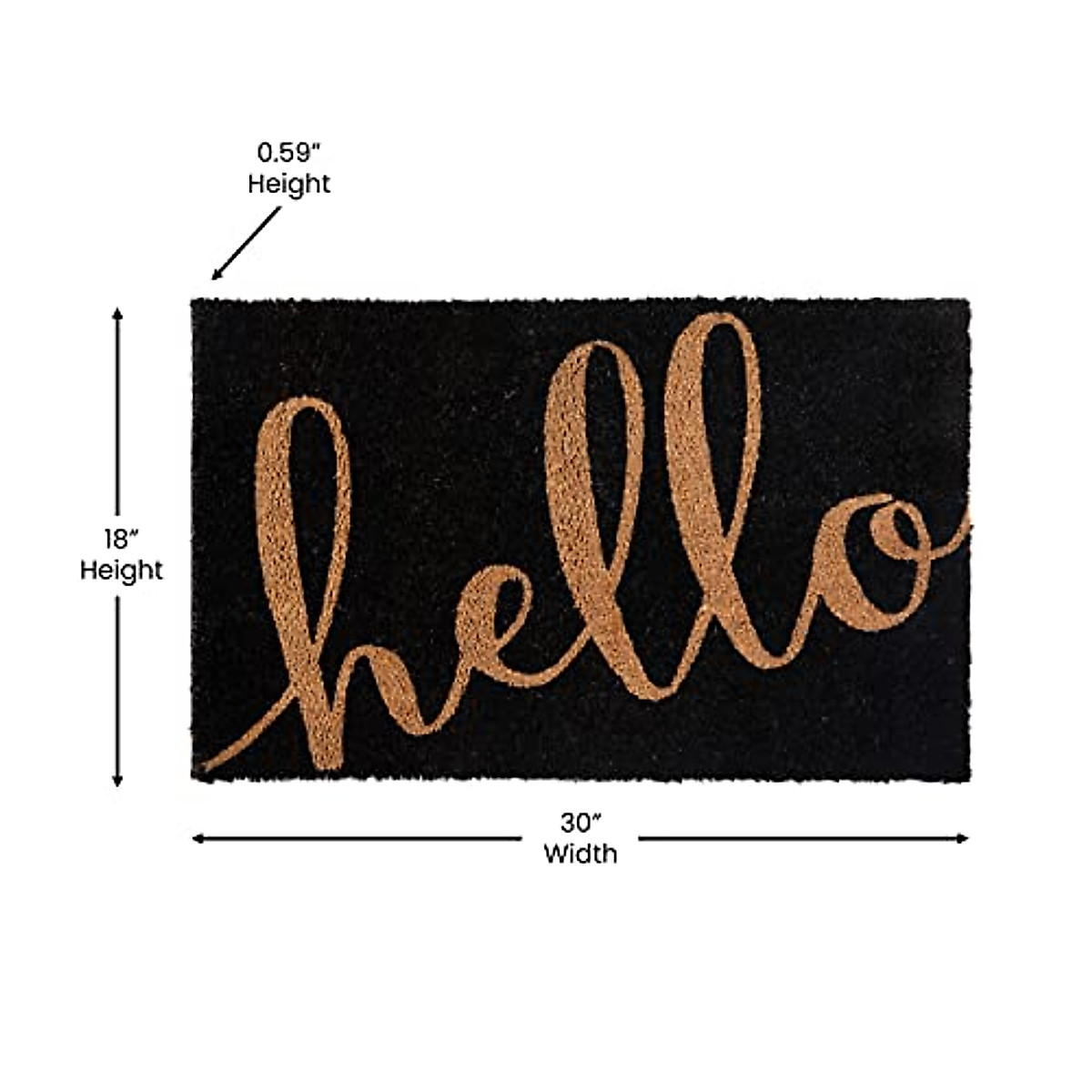 Flash Furniture Harbold Indoor/Outdoor Coir Doormat - Black Background with Natural Hello Message - 18" x 30" - Non-Slip Backing