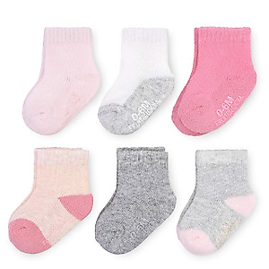 Fruit of the Loom Baby 6-Pack All Weather Crew-Length Socks, Mesh & Thermal Stretch - Unisex, Girls, Boys (12-24 Months, Pink)