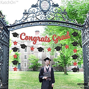 KatchOn, Glitter Congrats Grad Banner Red and Black - 10 Feet | Black and Red Graduation Banner, Grad Cap Garland for Graduation Decorations Class of 2024 | Red and Black Graduation Decorations 2024
