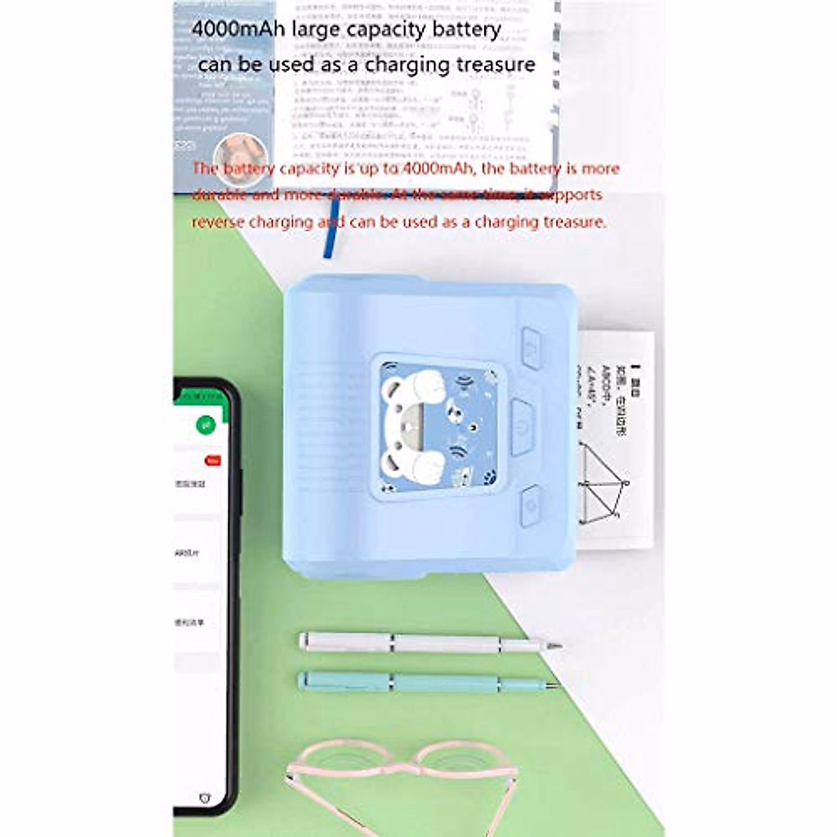 XXXDXDP Portable Mini Pocket BT Thermal Printer Power Bank Function Clip Design Receipt Label Memo Sticker AR Photo Picture Printe (Color : D)