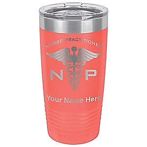 LaserGram 20oz Vacuum Insulated Tumbler Mug, NP Nurse Practitioner, Personalized Engraving Included (Coral)