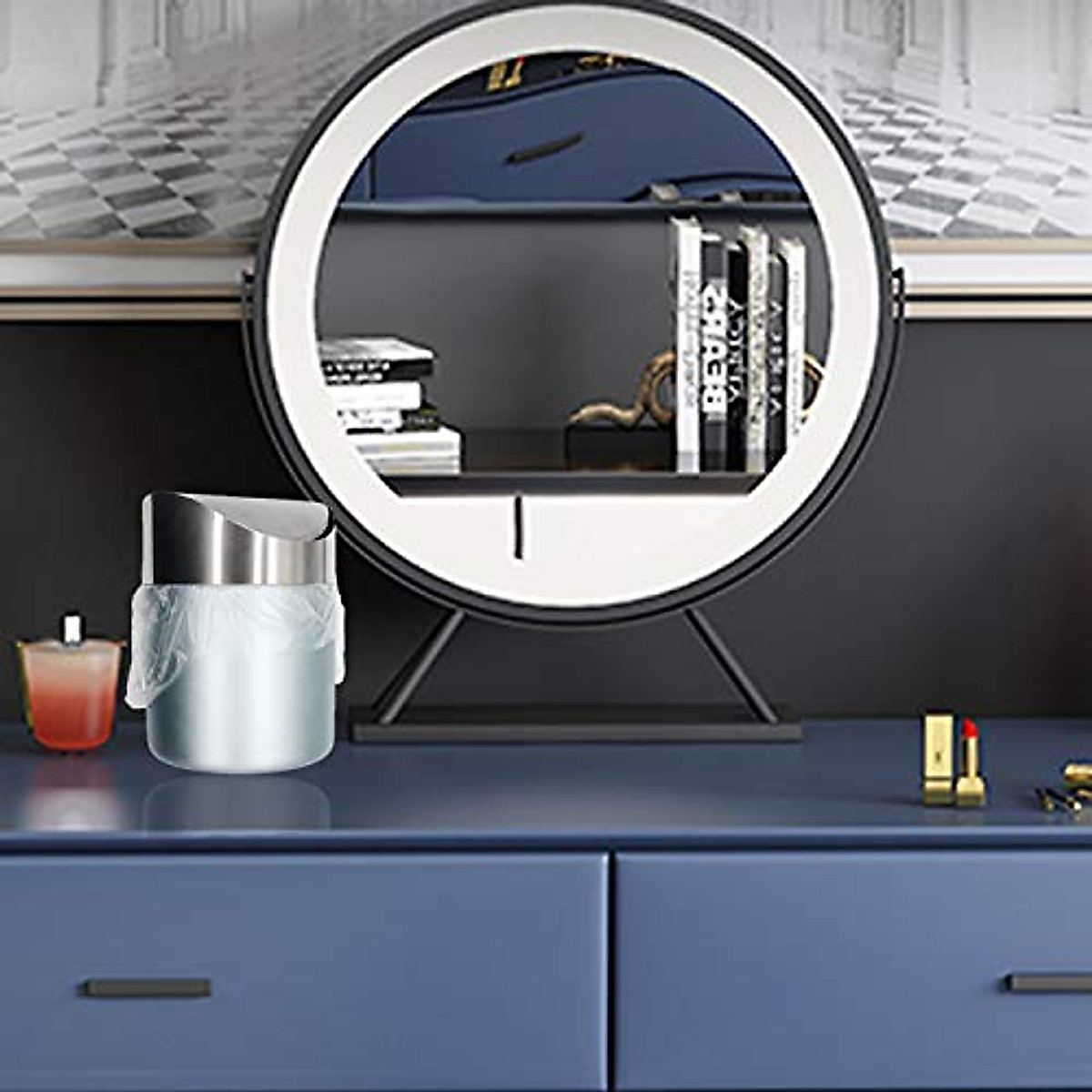 JILLICK Mini Trash Can with Lid, Brushed Stainless Steel Small Tiny Mini Trash Bin Can, Mini Countertop Trash Cans for Desk Car Office Kitchen, Swing Top Trash Bin 1.5 L/0.40 Gal (Red)