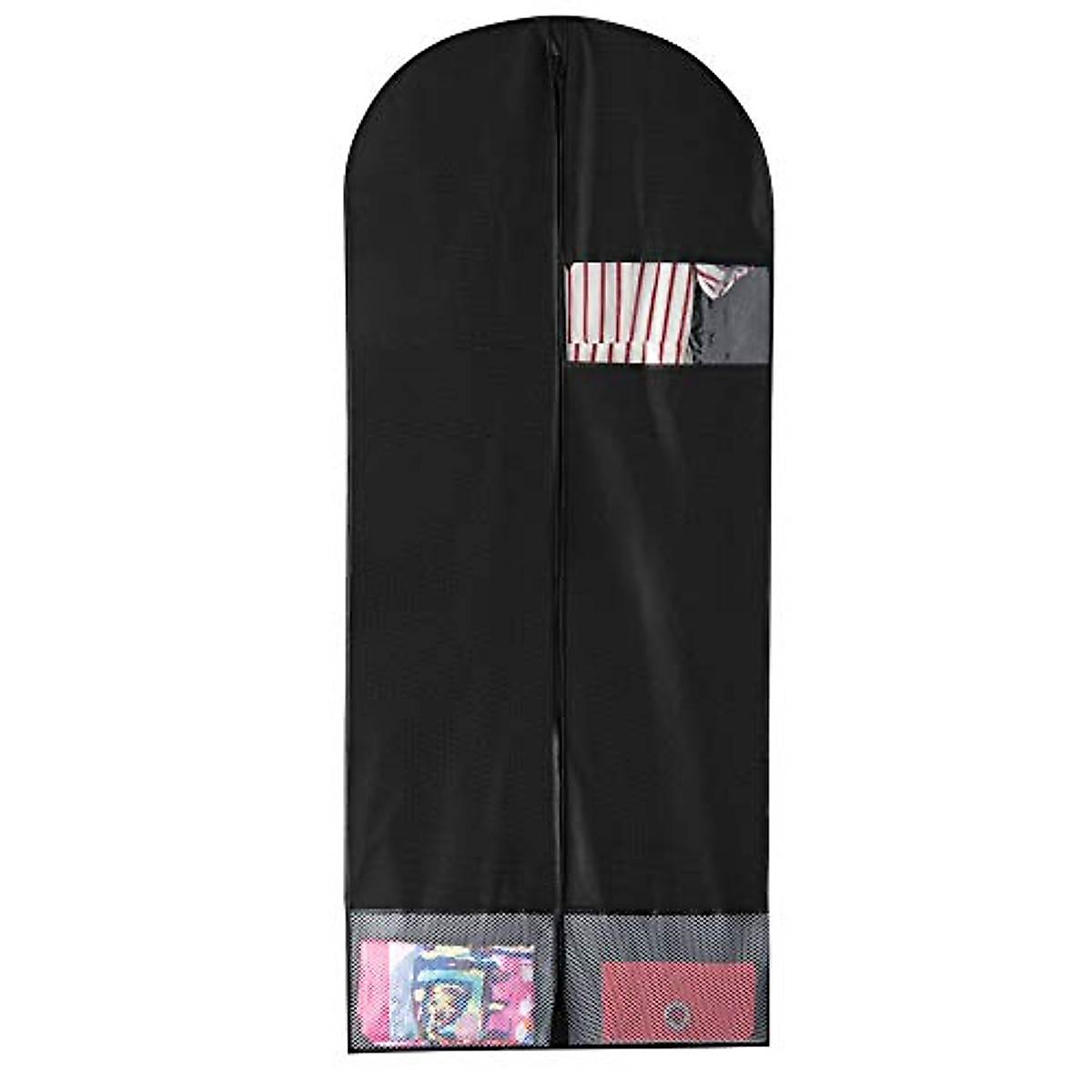 42 Inch Black Garment Bag Breathable for Suit Dress with Large Clear Window and Mesh Pockets