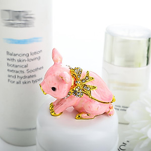YU FENG Cute Piggy Jewelry Trinket Box Hinged Collectible Crystal Jeweled Pig Decor Animal Figurines