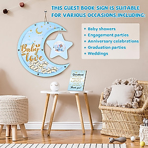 Baby Shower Guest Book Alternatives Moon Guest Book for Baby Shower Guest Book Frame with Star Baby Shower Decorations Guest Book Alternative for Wedding Boys Girls Birthday Party Keepsake(Blue)