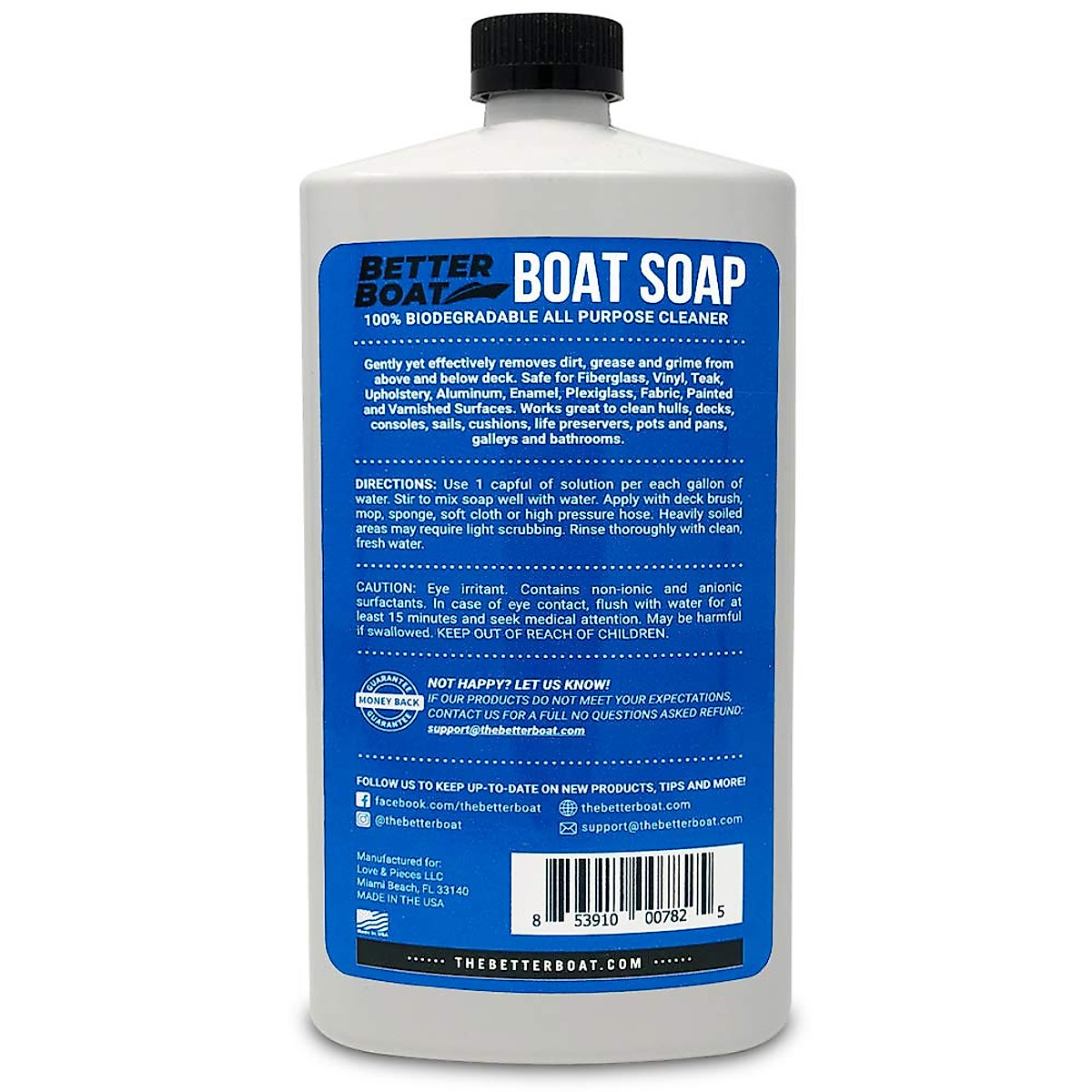 Premium Grade Boat Soap Marine Concentrate Cleaner Boat Wash Soap and Wax for Fresh and Salt Water Use Clean Fiberglass Boat Hulls Boat Cleaning Supplies RV Products 32oz Boat Cleaner