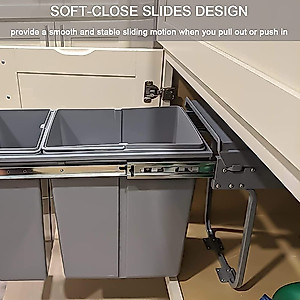 Nisorpa 40 Liter / 10.6 Gallon Dual Pull Out Trash Cans Under Cabinet Counter/Sink with Lid - Commercial Garbage Can Recycling Container Kitchen Waste Bins - Soft-Close Slides Out & Fixable Base, Gray