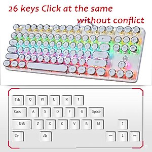 K917 RGB Mechanical Gaming Keyboard 87Key Retro Keyboard-Blue Switch-LED Backlit- Round Keycaps Anti-Ghosting Mechanical Illuminated Keyboard for PC Gaming and MAC (Retro-White)