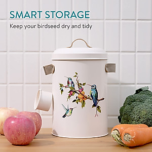Navaris Bird Seed Box - 16cm x 25cm - 4.9 L (1.3 Gal) - Decorative Pots for Seeds and Other Small Dry Pet Food - Small Garden Storage Tin