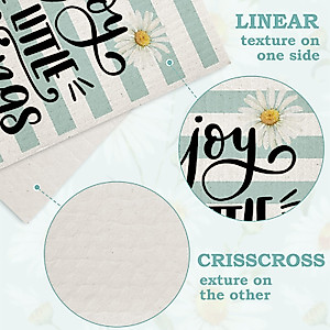 AnyDesign Daisy Flower Swedish Kitchen Dishcloth Blue Spring Summer Floral Kitchen Towel Daisy Stripes Cotton Absorbent Dish Towel for Housewarming Cleaning Wipes, 6Pcs, 7 x 8 Inch