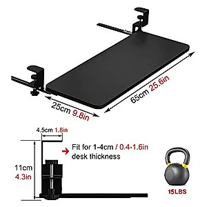 Under Desk Keyboard Tray for Corner L Shaped Desk, Clamp On Keyboard Drawer Slide Out, Ergonomic Desk Extender with Swivel Clips NO Need to Dill Holes, Black