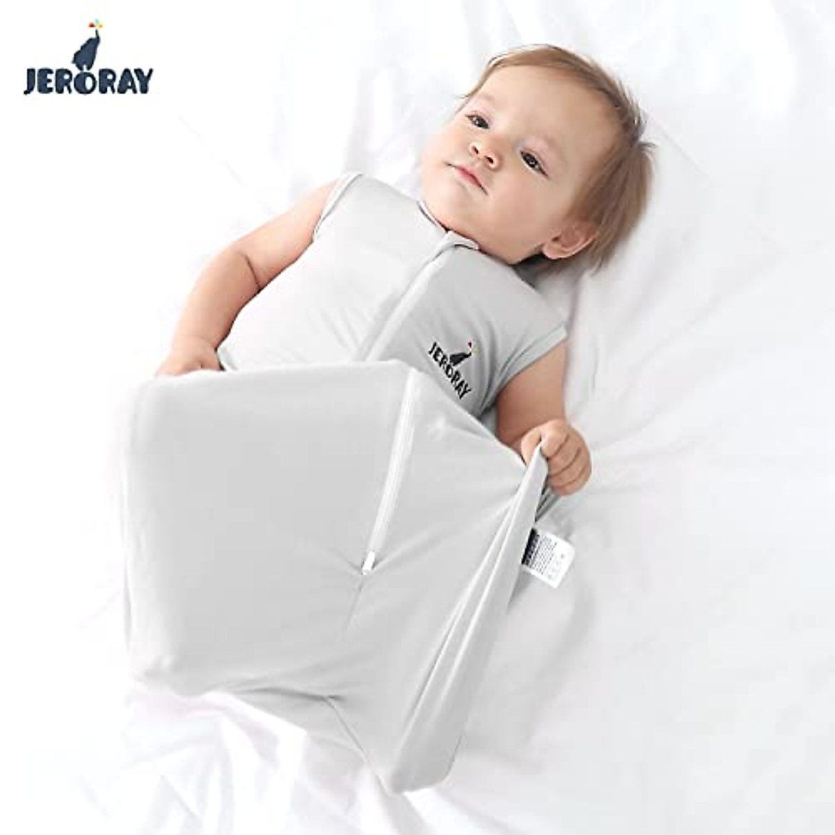 Jeroray Wearable Blanket-Stretchy Sleeping Bag,(0-6 Months) TOG 1.0,2-Pack,2 Way Zipper,Unisex,Owl&Solid Grey,Small