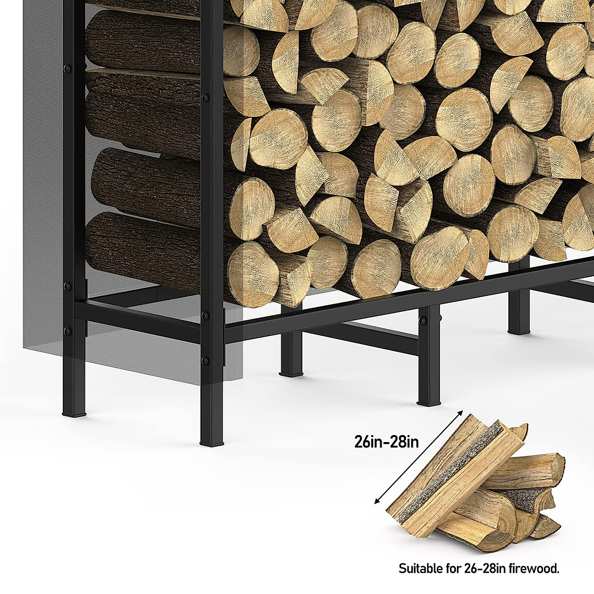 NORCEESAN Outdoor Firewood Rack Holder Heavy Duty Log Holder Wood Storage Rack with Cover 5.3Ft Wood Holder for Fireplace Indoor Firewood Storage with Oxford Fabric Cover, Metal