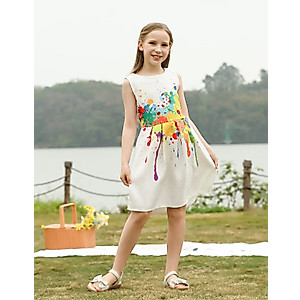 21KIDS Creative Art Colorful Paint Print Dress for Summer Girls Casual Size,8,Art Paint