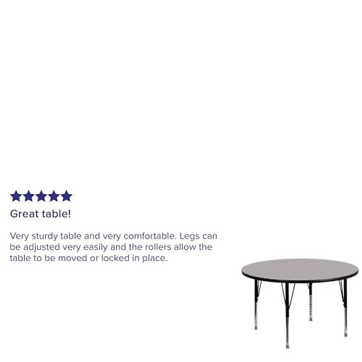 Flash Furniture Wren 48'' Round Grey HP Laminate Activity Table - Height Adjustable Short Legs