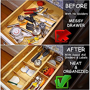 KOOHOAMZ Adjustable Bamboo Drawer Dividers With Inserts, Kitchen Drawer Dividers Organizer Expandable From 13.25"-17", Stackable Deep Drawer Separators For Kitchen Utensils, Dresser, Bedroom, Clothes