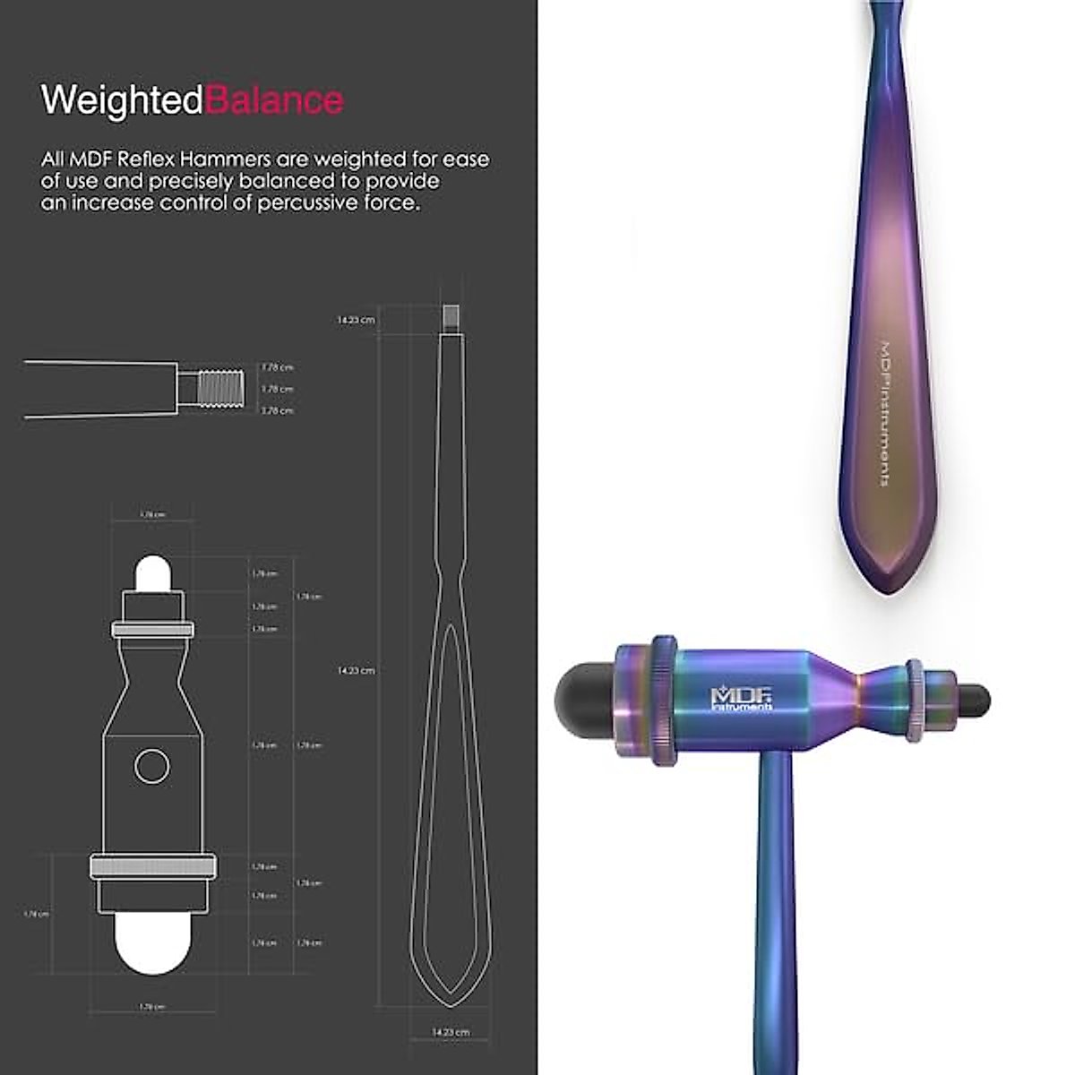 MDF Instruments, Engravable Tromner Neurological Reflex Hammer with Pointed Tip Handle for Cutaneous & Superficial Responses Personalized Custom - Free-Parts-for-Life (MDF555) (Kaleidoscope (Rainbow))