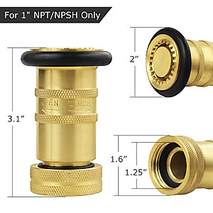 Fire Hose Nozzle 1" NPSH/NPT Fire Fighter Hose Nozzle 100 psi 75 gpm Brass Fire Equipment Spray Jet Fog,Heavy-Duty Industrial Brass Fire Equipment Water Hose Nozzle