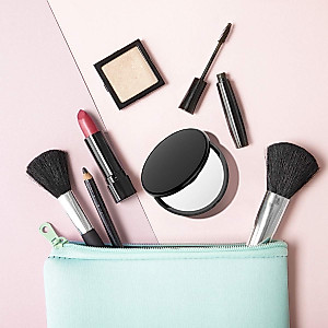 Gospire 4" Ultra-Thin Pocket Makeup Mirror for Travel, 1X/10X Double Sided Magnifying Portable Compact Handbag Handheld Round Foldable Cosmetic Mirror for Women (Black)