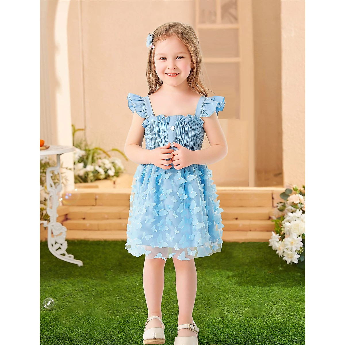 Toddler Girl Dress, Baby Girl Dresses 12-18 Months Blue Ruffle Sleeveless 2t Dresses for Girls Butterfly Tulle Dress for Toddler Girls