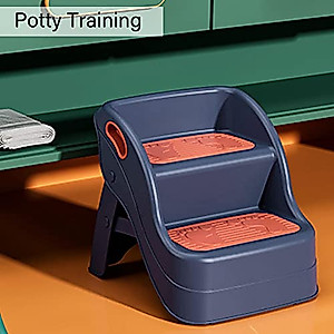 Drfeify Kids Two Step Stool,Thicken Slip Resistance Toddler Footstool,Folding Stable Base Lightweight Potty Training Stool for Bathroom (Red Blue)