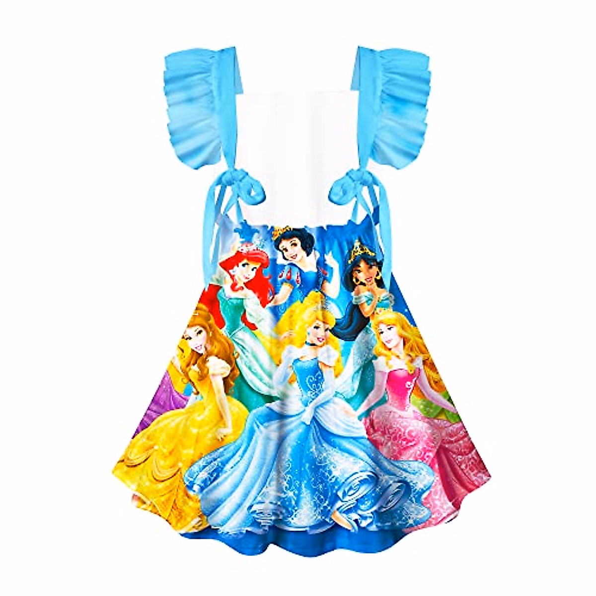 Princess Dress Up Clothes Little Girls Square Neck Dress Toddler Ruffles Sleeve Tie Dress for 2-7 Years