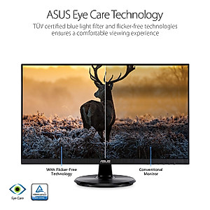 ASUS VA24DQ 23.8” Monitor, 1080P Full HD, 75Hz, IPS, Adaptive-Sync/FreeSync, Eye Care, HDMI DisplayPort VGA, Frameless, VESA Wall Mountable (Renewed)