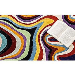 Naz Carpet Beyond Rug Irregular Shaped Throw Illusion Pattern Hand-Tufted 100% Wool Handmade Area Rug (Color Multi, 7x7 Feet)