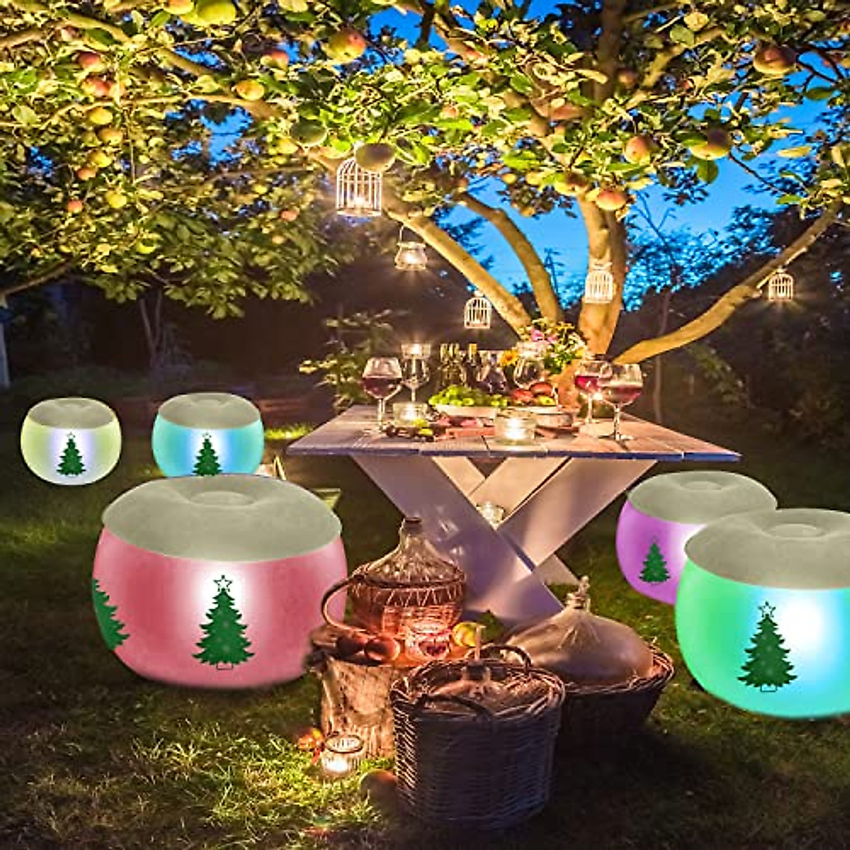 Ccinnoe Inflatable Illuminated LED Ottoman for Christmas Party, LED Air Ottoman, Blow Up LED Lights Chair, Lazy Couch with LED Light Mood Lamp for Party, Yard, Indoor Rooms