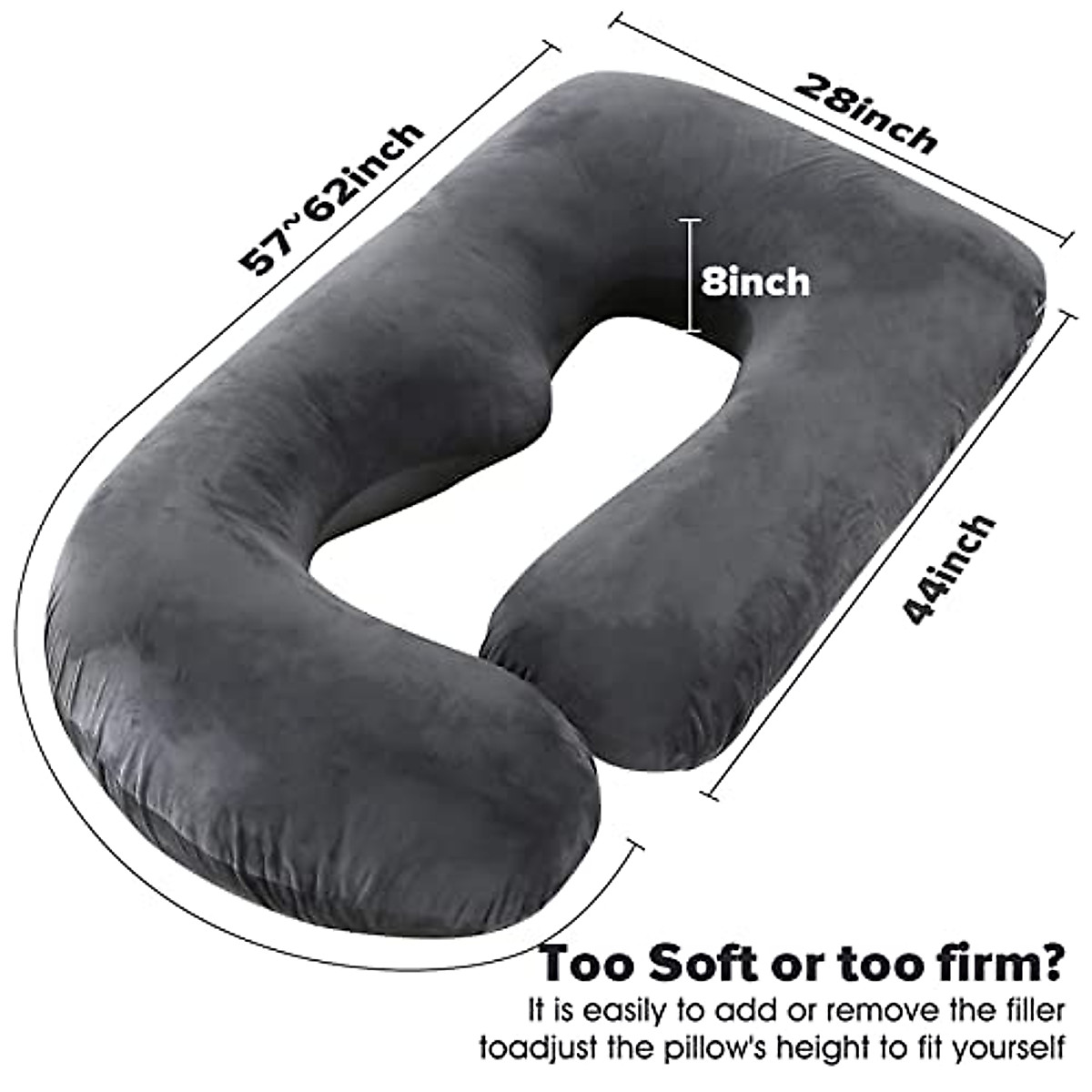 Elover Pregnancy Must Haves Pregnancy Pillow U-Shaped Full Body Maternity Support Pillow for Pregnant Women with Replaceable and Washable Velvet Cover Size 57" (Black,Velvet)