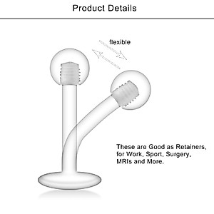 Lcolyoli 63PCS 16G Mix Length Clear Push Top Piercing Retainers Flat & Ball Top Bioflex Lip Rings Labret Medusa Retainer for Women Men 6-10mm Bar Length