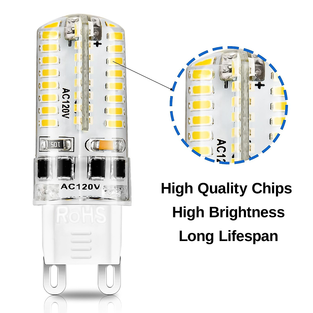 YGS-Tech Dimmable G9 LED Bulbs, 4W(35W Halogen Equivalent), 3000K Warm White, CRI80, G9 Base Bulb for Chandelier, Interior Decoration Lighting, Commodity Display Lighting, 6-Pack