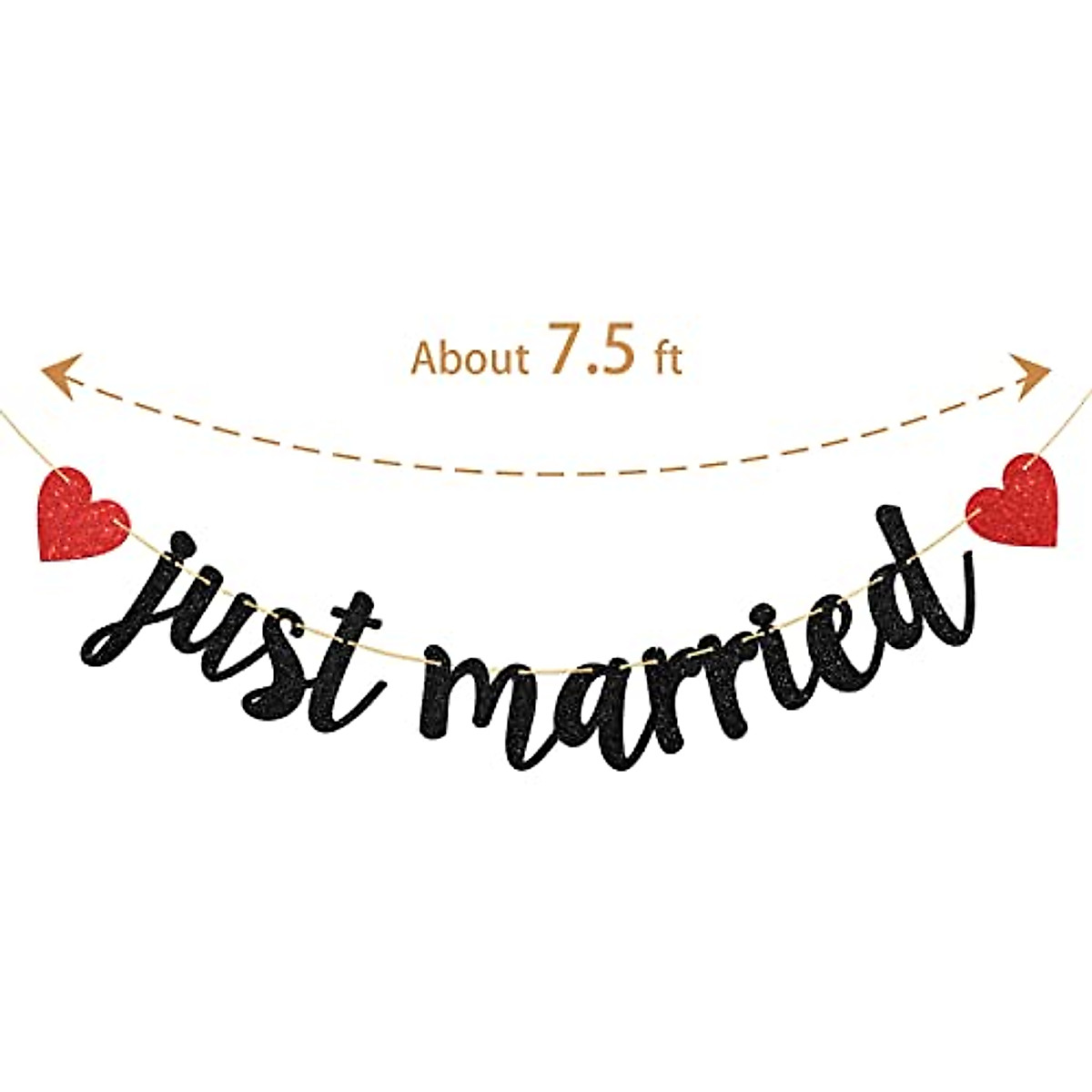 Just Married Banner - Wedding Banner - Wedding Bridal Shower Bachelorette Party Decorations (Black&Red)