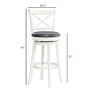 HOMCOM Traditional Bar Stool, 31 Inch Seat Height Barstool, Swivel PU Leather Upholstered Chair, with Cross Back and Rubberwood Frame, Cream White