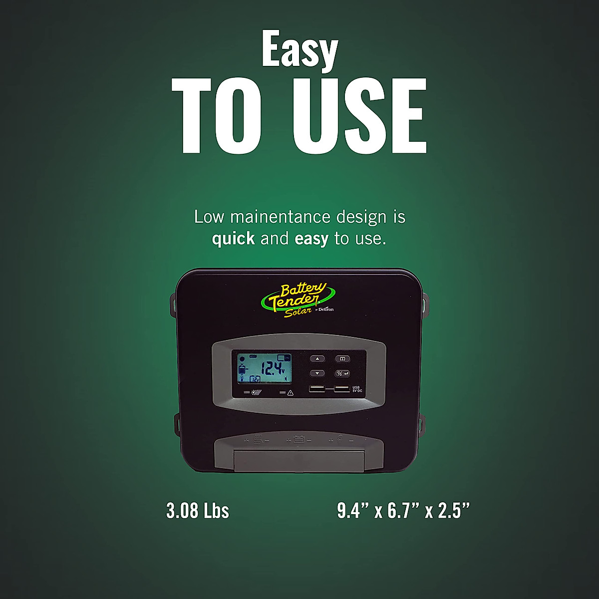 Battery Tender 50 AMP PWM Solar Charge Controller with Dual USB Port and LCD Screen, Suitable for 12, 24, 36, 48 Volt Lead Acid, AGM, Gel, and 12 Volt Lithium Batteries